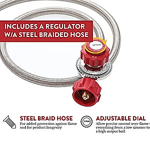 Gas One Propane Double Burner Two Burner Camp Stove with Windscreen Outdoor High Pressure Propane 2 Burner Adjustable PSI Regulator and 4ft Steel Braided Hose With Removable Legs