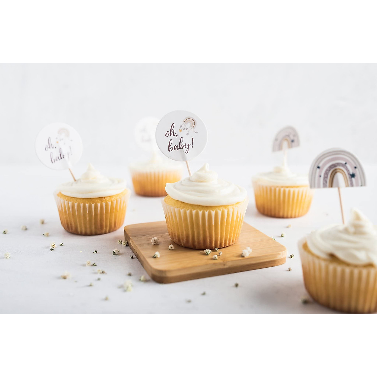 Ashleigh's Boho Rainbow Baby Shower Cupcake Topper Set: 24 Bohemian Rainbow Cupcake Picks & 50 Cupcake Liners, Gender Neutral Boy or Girl Summer Collection