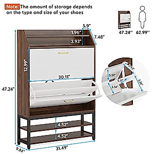 Tribesigns Shoe Cabinet for Entryway, Freestanding Tipping Bucket Shoe Organizer, Narrow Shoe Rack with 2 Flip Drawers & Open Storage Shelves, Industrial Slim Shoe Storage Cabinet for Small Space