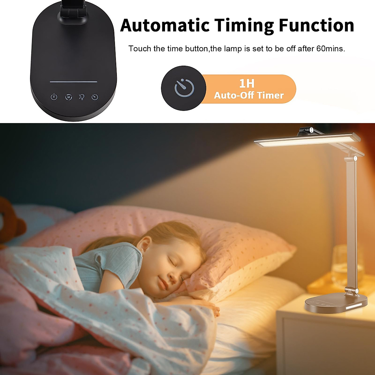 DALIVOL LED Desk Lamp Touch Desk Lamps with 5 Levels Brightness, Dimmable Office Reading Lamp with Adjustable Arm Foldable Table Desk Lamp for Bedroom Bedside Office Study, 3000-6500K(Black)