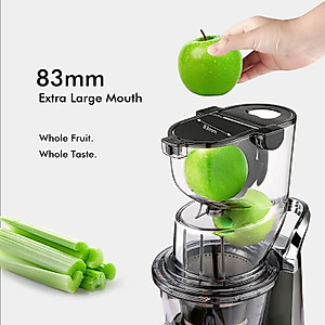 Cold Press Juicer Machine, SiFENE Slow Masticating Juicer, 83mm Wide Chute for Whole Fruits & Vegetables, Easy to Clean, High Yield, Non BPA, Gray