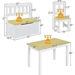 HONEY JOY Kids Table and Chair Set, Toddler Table and 2 Chairs Set w/Toy Storage Bench, 4-Piece Children Wooden Activity Table & Chair Set for Daycare Playroom, Gift for Boys Girls(Natural)