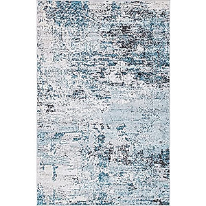 Rugs.com Leipzig Collection Area Rug – 5X8 Blue Low-Pile Rug Perfect for Bedrooms, Dining Rooms, Living Rooms