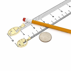 WJD Exclusives 10K Yellow Gold CZ Puerto Rico Palm Tree Oval Shape Disc Pendant, 30mm