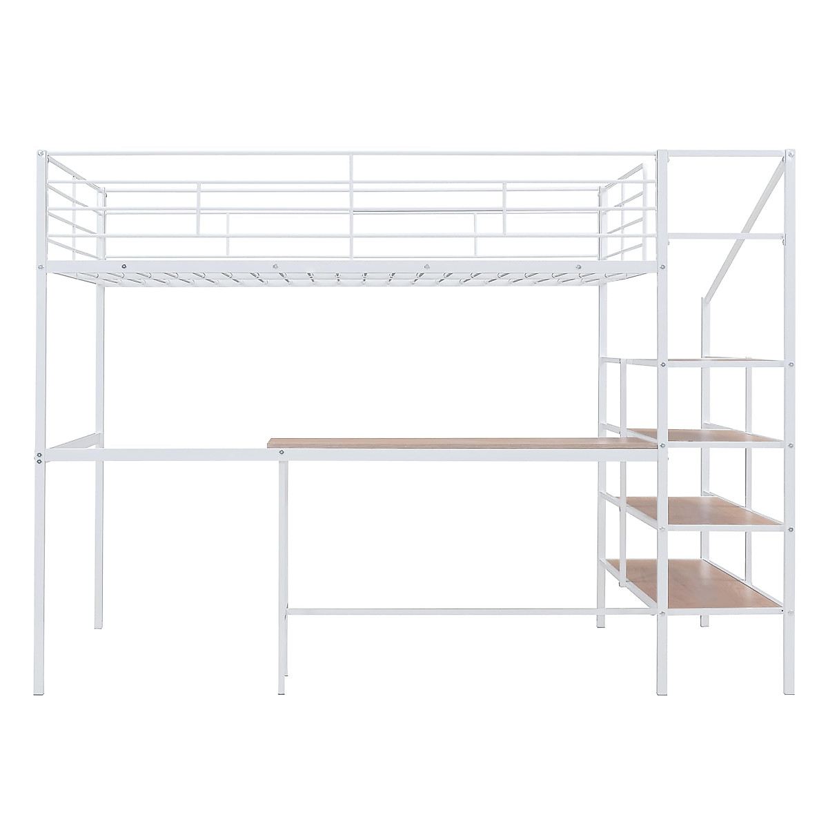 FANYHOME Metal Loft Bed, Full Size Metal Loft Bed with Desk and Lateral Storage Ladder, Modern Loft Bed for Kids Teens, Easy Assembly, Maximize Space Saving (White)