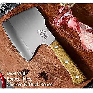 BLADESMITH Meat Cleaver Butcher Axe Bone Chopper Heavy Duty - 6.3'' Bone Cutting Knife Bone Breaker, Stainless Steel Thicken Blade & Pear Wood Handle, for Kitchen/Slaughterhouse Looks Manly