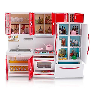Liberty Imports Gourmet Red Doll Modern Kitchen Mini Toy Playset with Lights and Sounds, Perfect for 12 Inch Dolls