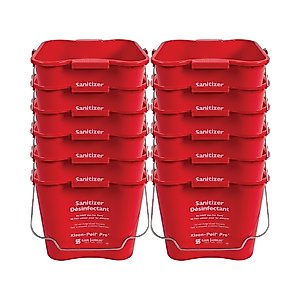 San Jamar Kleen-Pail Pro Sanitizer Pail Cleaning Bucket with Bail Handle for Cleaning, Kitchens, Restaurants, And Janitorial Use, Plastic, 6 Quarts, Red, (Pack of 12)