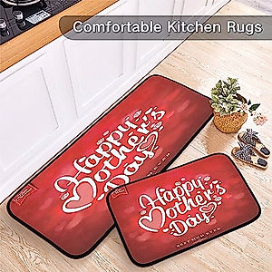 ALAZA Happy Mothers's Day Red Kitchen Mat Set 2Piece,Super Absorbent Kitchen Rugs Mats Non Slip Waterproof Easy Clean Carpets Rugs for Kitchen Floor Sink Laundry Runner Area Rug Carpet