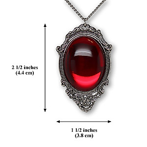 Blood Red Cabochon in Silver Finish Pewter Frame Pendant Necklace