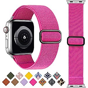Greatfine Stretchy Solo Loop Strap Compatible with Apple Watch Band 38mm 40mm 41mm,Elastic Nylon Braided Band&Adjustable Buckle Women Men Sport Strap for iWatch Series 8 7 6 5 4 3 2 1 SE Ultra,H Pink