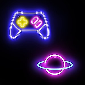 Lumoonosity Blue Pink Planet Neon Sign Blue Controller Gaming Light