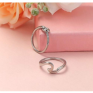 ORAZIO 4 Pcs Silver Wave Rings for Women Twist Knot Band Stackable Rings Stainless Steel Simple Thumb Cute Love Rose Gold Rings Set