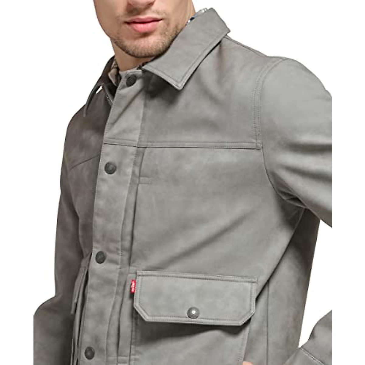 Levi's Men's Lightweight Trucker Shirt Jacket, Light Grey Faux Nubuck