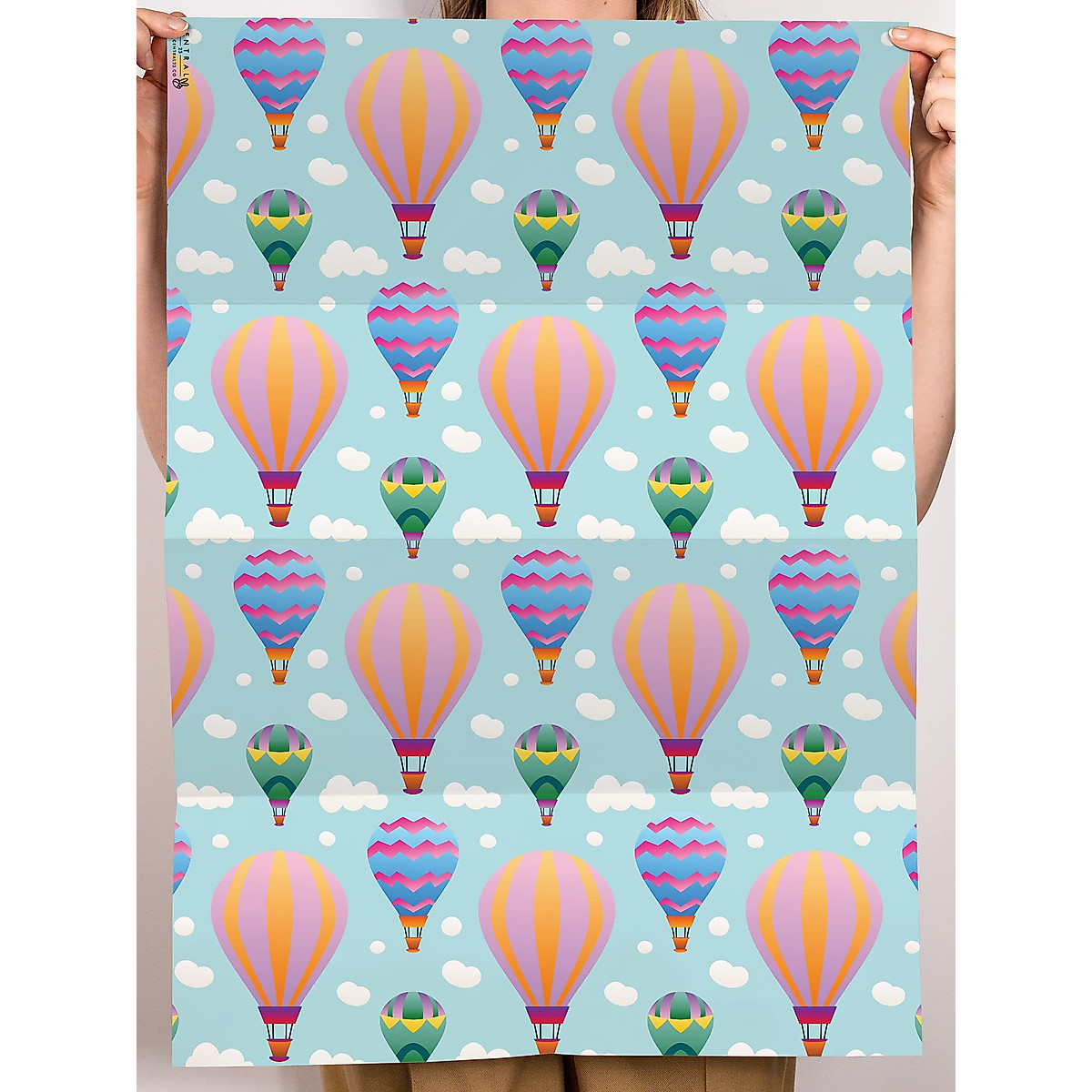 CENTRAL 23 Baby Shower Wrapping Paper - Neutral - Hot Air Balloons - 6 Sheets Gift Wrap - For Birthday, Chritmas, Holiday - For Girls and Boys - Comes With Fun Stickers