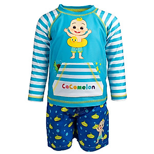 CoComelon JJ Infant Baby Boys Rash Guard and Swim Trunks Outfit Set Blue 24 Months