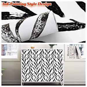 Wudnaye Black and White Peel and Stick Wallpaper Leaf Contact Paper 17.7 inch × 118.1 inch Black and White Contact Paper Peel and Stick Wallpaper for Bathroom Self Adhesive Decorative Wall Paper