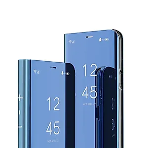 OOPKINS Compatible with Samsung Galaxy A14 5G Case Luxury Bookstyle Clear View Window Electroplate Stand Full Body Protective Flip Folio Slim Cover for Samsung Galaxy A14 5G PU Mirror Blue MX