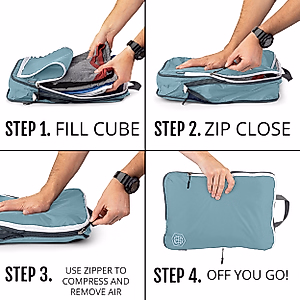 Large Packing Cubes for Travel-Extra Large Compression Luggage Organizers 7 Piece Set-Ultralight, Expandable/Compression Bags for Clothes by TRIPPED Travel Gear (DustyTeal/White)