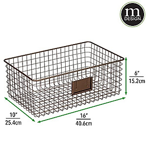 mDesign Metal Wire Storage Organizer Bin Baskets with Label Slot for Kitchen Pantry and Shelves - Wired Organization Holder for Food, Chips, Drinks, Omaha Collection, 4 Pack, Bronze