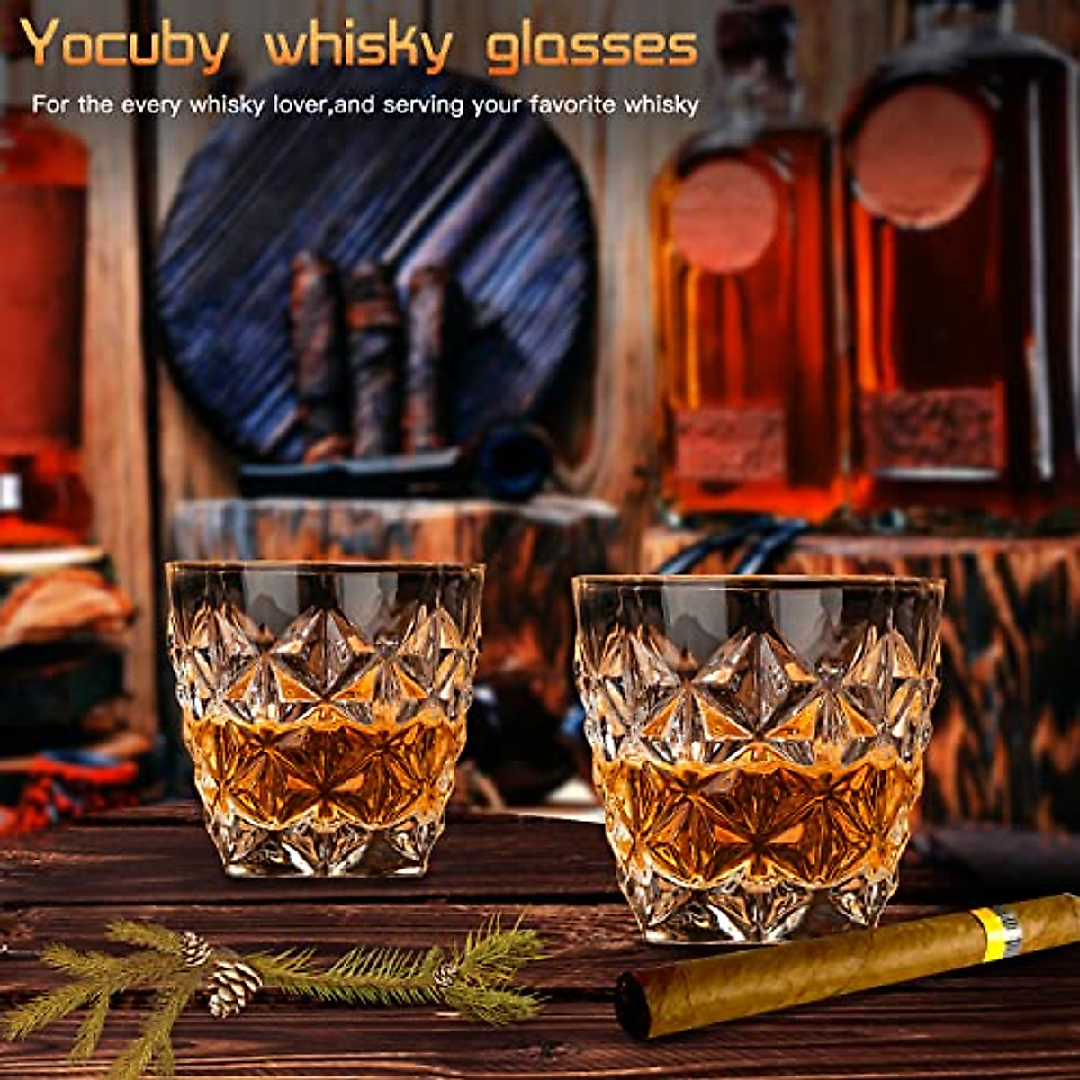 Yocuby Crystal Whisky Glass Set of 4 for Men, 10 OZ Classic Rocks Glasses In Gift Box for Fatherday, Anniversary, Old Fashioned Glasses for Father Husband, Rum Glass Tumblers for Cocktails Scotch