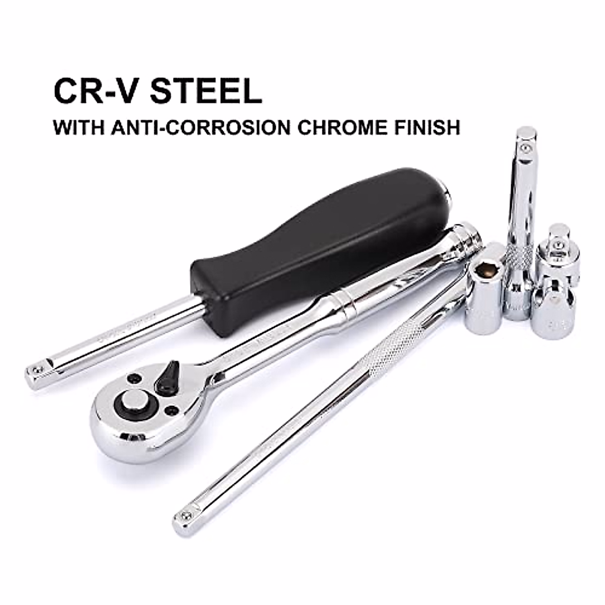 Mayouko 62 Pieces 1/4 Inch Drive Socket Set, SAE/Metric, 1/4" Dr. Socket Set with Ratchet and Adapters, 5/32-Inch - 9/16-Inch, 4mm - 14 mm