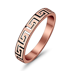 Blue Apple Co. Rose Tone, Sterling Silver Size-9 Greek Key Spiral Band Ring Solid Round 925 Sterling Silver