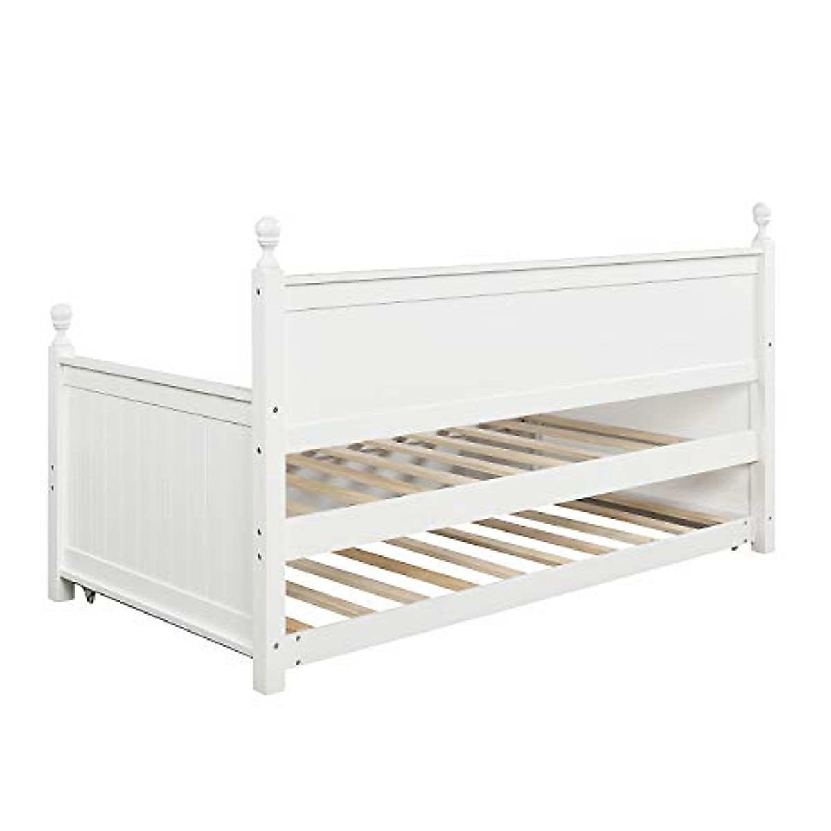 Solid Pine Wood Twin Size Daybed Frame - Used as Sofa or Bed, Ideal for Small Spaces with Trundle - Concise and Modern Appearance - with Square Posts and Wide Boards - Easy to Assemble - White