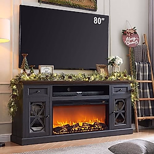 SinCiDo Farmhouse Fireplace TV Stand with 36" Electric Fireplace for 80 Inch TVs, 31" Tall Entertainment Center w/Drawer & Diamond Panel Door, Highboy Media Console for Living Room, 70inch, Dark Grey