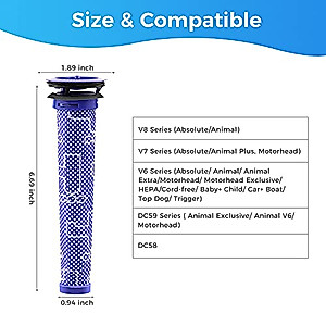 3Pack Replacement Pre Filters for Dyson - Vacuum Filter Compatible Dyson V6 V7 V8 DC59 DC58 Replaces Part 965661 01 (3 Pack)