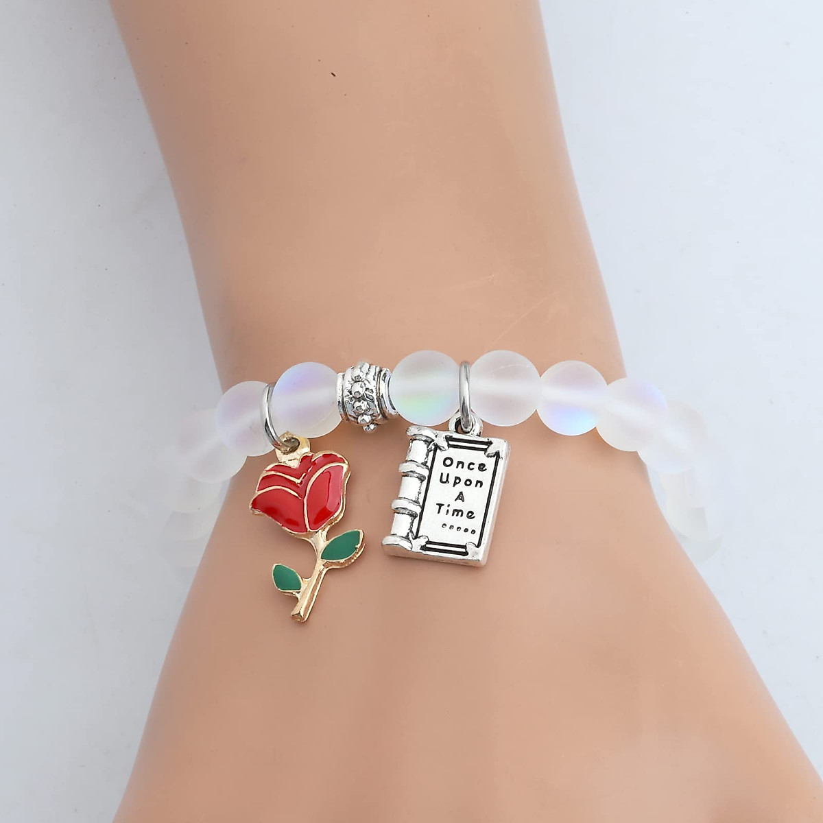 UJIMS Beauty Beast Movie Inspired Gifts Belle Rose Flower Floral Bracelet for Women Fairy Tale Jewelry Princess Gift (Rose Flower Bracelet)