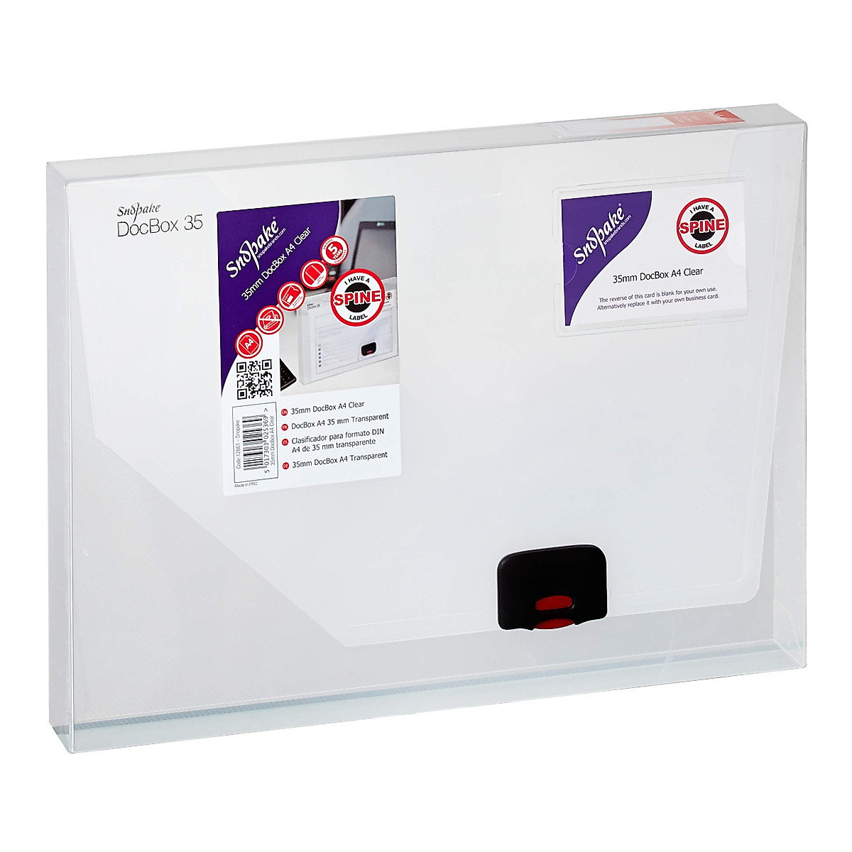 Snopake A4 DocBox Clear 35 mm Box File with Push Lock (Pack of 1) Ref 12861