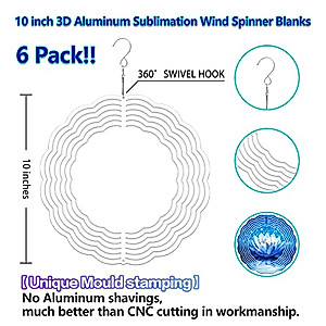 6 Pack 10 inch Aluminum 3D Sublimation Wind Spinner Double Sided Circle Sublimation Garden Wind Spinners Blanks for Heat Press, Innovation Wind Spinner