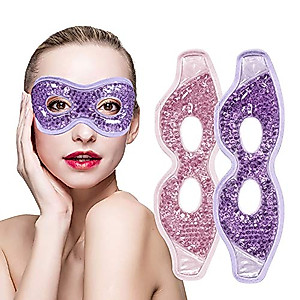 Permotary 2PCS Gel Eye Mask Reusable Hot Cold Compress Pack Eye Therapy,Therapeutic Gel Eye Spa Pad for Puffiness/Dark Circles/Eye Bags/Dry Eyes/Headaches/Migraines/Stress Relief-Purple&Pink