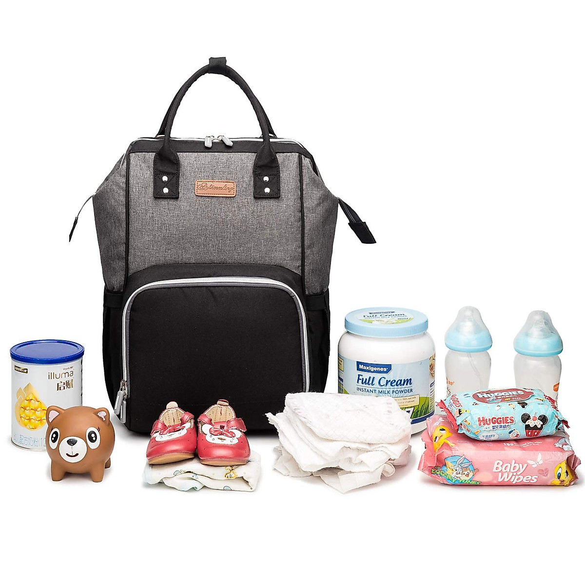 AOCKS Diaper Bag Organizer Insulated Waterproof Travel Backpack Large Capacity for Baby Care,Multi-Function, Stylish and Durable (Black Grey)