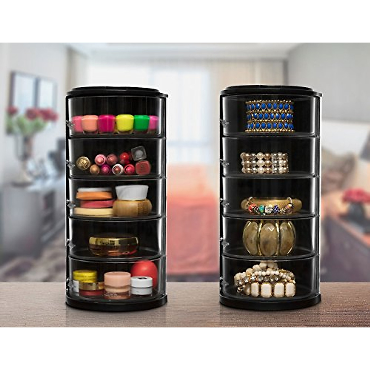 ELYPRO Premium Acrylic Belt Organizer - Sleek, Multi-Functional Storage for Belts, Jewelry, Makeup & Hair Accessories - Transparent, Rotating Drawers, Stackable & Wall-Mountable Design
