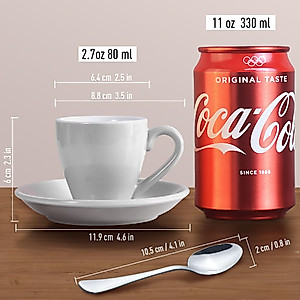 homEdge Porcelain Espresso Cup Set with Saucers and Spoons - 80 ml / 2.67 oz, Set of 4, White