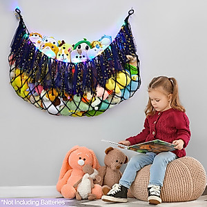Basumee Stuffed Animals Net or Hammock with LED Light Wall Hanging Stuffed Animals Storage Large Plushie Toy Net for Stuffed Animals Hammock Room Décor with Tassels for Nursery Play Bedrooms Kids Room