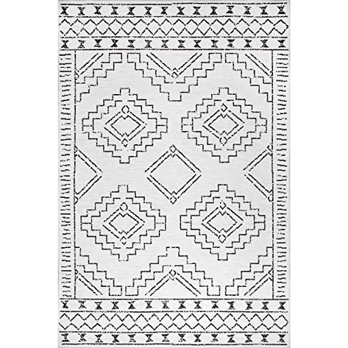 nuLOOM Noa Machine Washable Tribal Moroccan Area Rug, 4x6, White