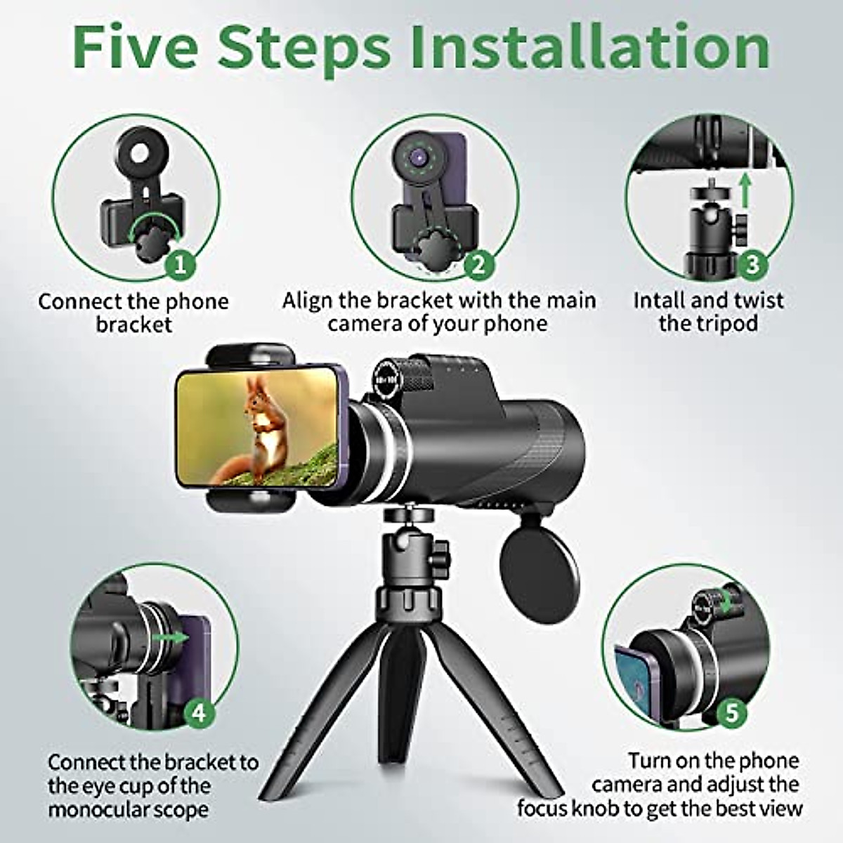 80x100 HD Monocular Telescope, Dawdory High Power Monocular for Adults with Smartphone Adapter & Tripod, Night Vision Monocular for Hunting Star Watching Bird Watching Wildlife Camping Hiking (Black)