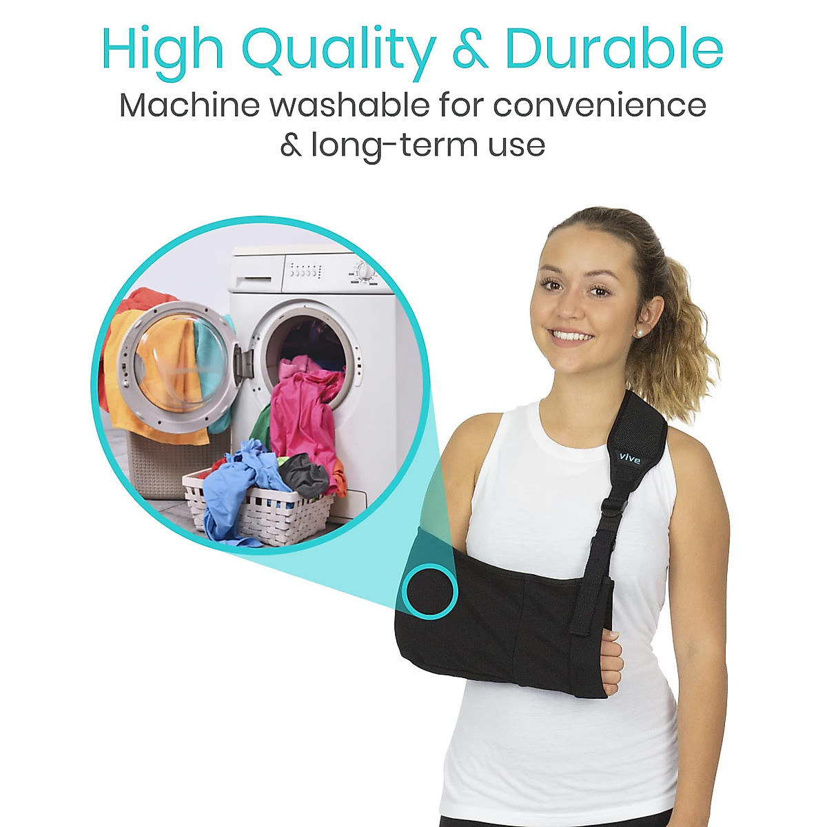 Vive Arm Sling Shoulder Immobilizer for Left or Right Arm - Comfortable Relief for Shoulder & Elbow Injury, Rotator Cuff Surgery, Broken Wrist, Hand - Adjustable Padded Straps Fit Men & Women (Black)