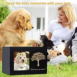 The7boX Pet Urns Wooden Pet Ashes Casket Cat or Dog Memory Box Personalized Photo Frame and Tree of Life Ashes Souvenir with Ashes Bag