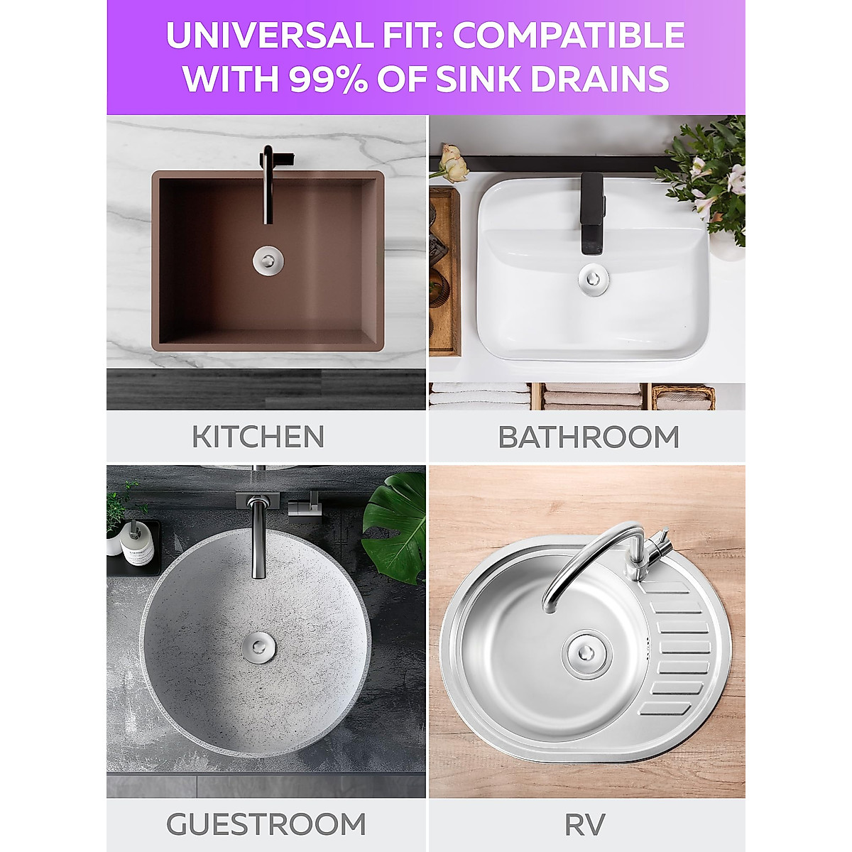 2 in 1 Bathroom Sink Stopper Replacement - 1.06"-1.65" Pop Up Drain Stopper - Universal Sink Drain Stopper with Anti-Clogging Filter Basket - Bathroom Sink Plug for Basin Drain Holes