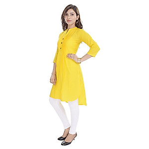 Chichi Indian Women's Plain Cotton Kurti Yellow For Casual/Daily/Party Wear