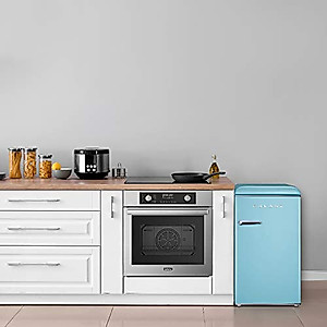 Galanz GLR33MBER10 Retro Compact Refrigerator, Single Door Fridge, Adjustable Mechanical Thermostat with Chiller, Blue, 3.3 Cu Ft