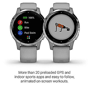 Garmin vivoactive 4S, Smaller-Sized GPS Smartwatch, Features Music, Body Energy Monitoring, Animated Workouts, Pulse Ox Sensors and More, Silver with Gray Band (Renewed)