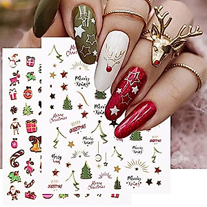 Christmas Nail Stickers, 3D Metallic Christmas Nail Art Decals Snowflakes Christmas Tree Snowmen Santa Claus Reindeer Gift Xmas Nail Design Self-Adhesive Metal Gold Winter Nail Decals for Women Girls(9 Sheets )
