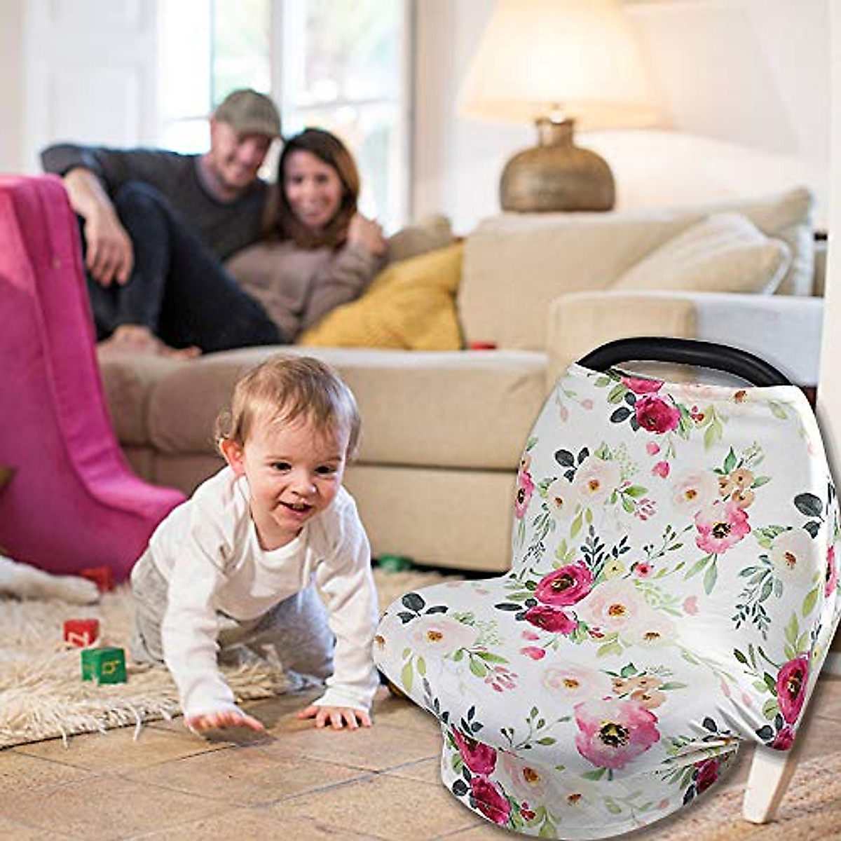 NEWITIN 2 Pieces Flower Nursing Cover Breastfeeding Scarf Baby Car Seat Covers, Infant Stroller Cover, Carseat Canopy for Girls and Boys