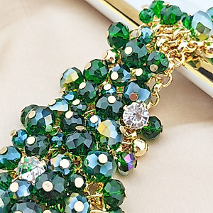 Bocar Fashion Crystal Chunky Collar Statement Necklace Earring Set for Women Gift (NK-10260-Green)