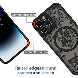 AIGOMARA Case for iPhone 14 Pro Max [Compatible with MagSafe] Black Flower Floral Pattern Design Case for Women Girls Soft TPU Bumper Hard PC Back Anti-Fall Shockproof Protective Slim Magnetic Cover